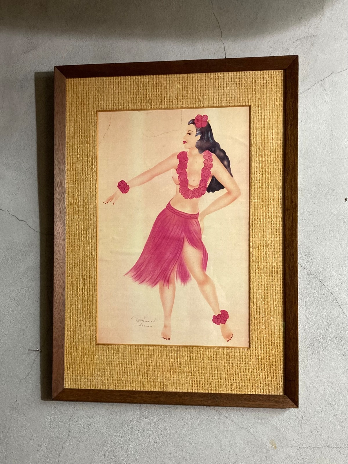 50s VINTAGE Fula Dancer HAWAIIAN AIRBRUSH ART ( Tip Freeman Honolulu ...