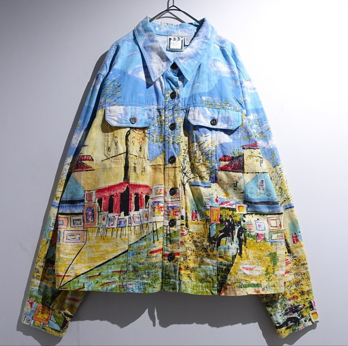 90s Multicolor Landscape Artistic Design Trucker Jacket | 古着屋 FORCE