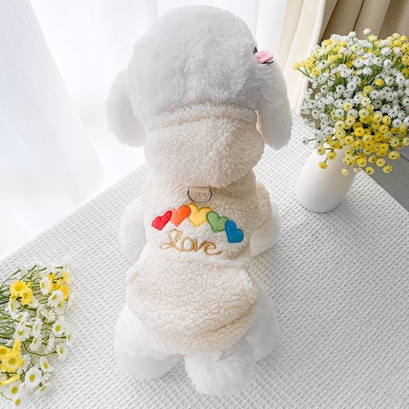 カラフルハートモチーフ付ボアのパーカー 犬服 00971 | エレガントなペット服ショップ【MOCO】