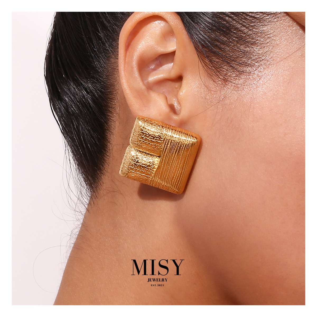 316L Hammered Square Pierce | misyjewelry