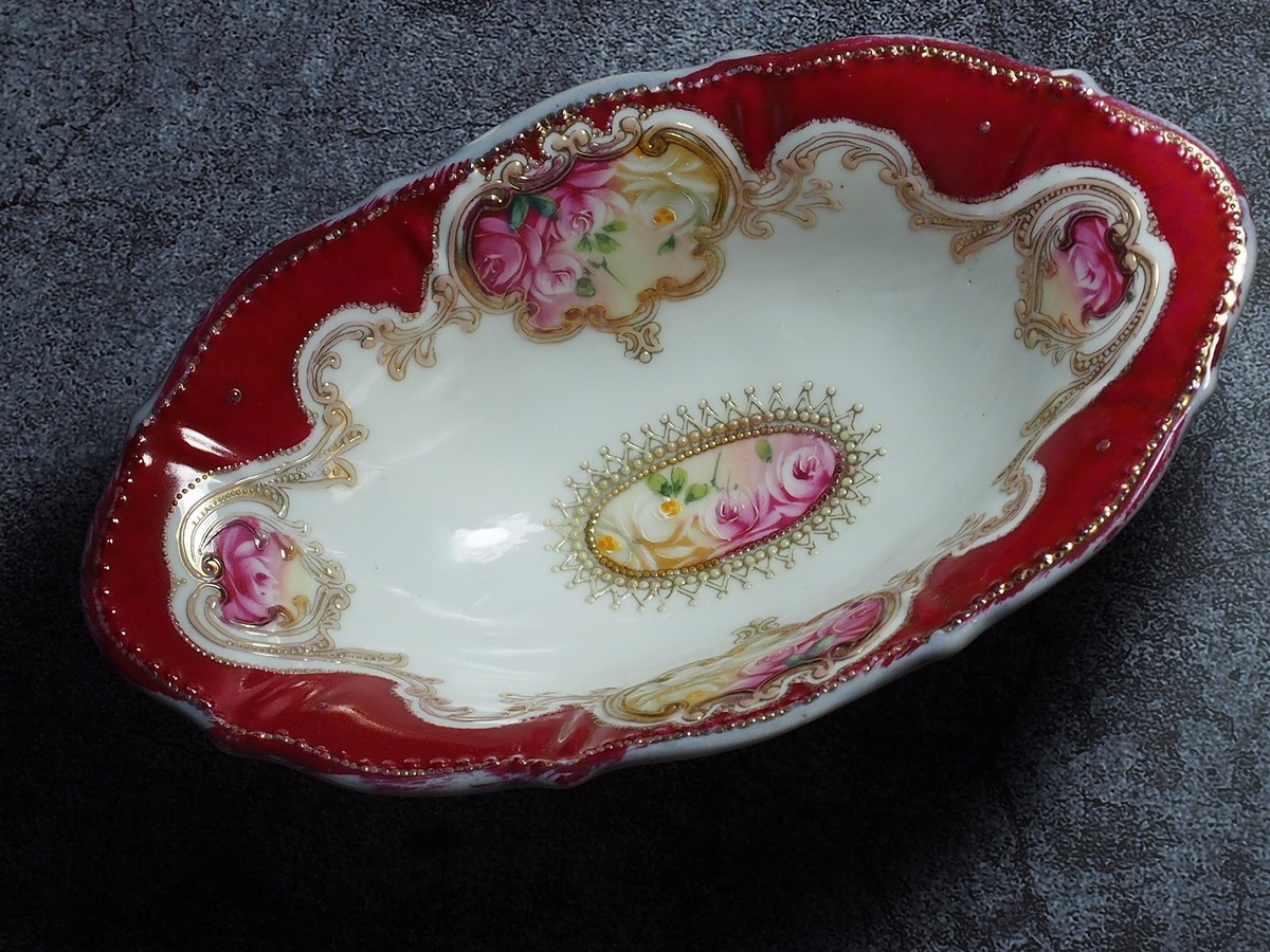 Footed Porcelain Bowl Pink Roses & Gold #006241 | shopqooショップ♪♪クウ