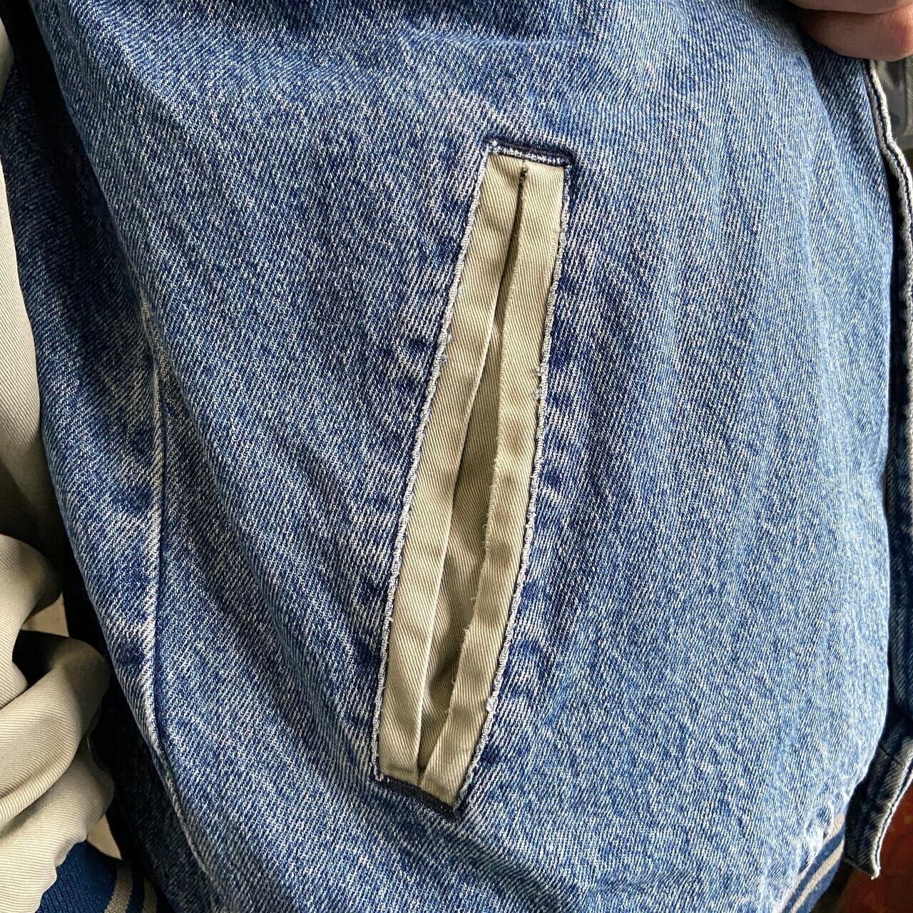 90年代 ワンポイント 企業ロゴ刺繍 デニムスタジャン デニムジャケット