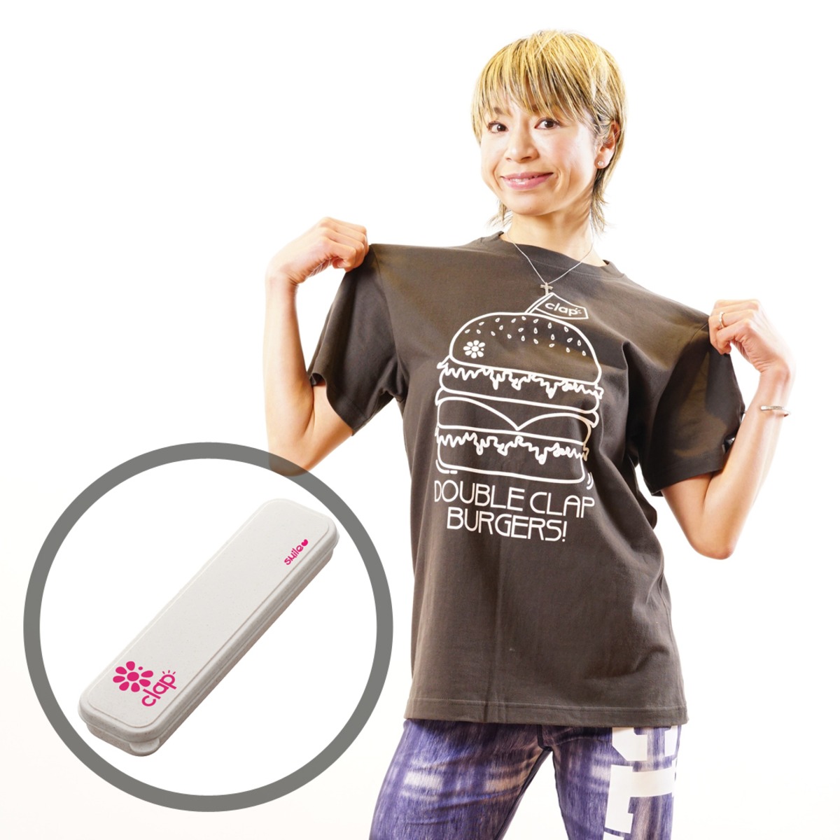 30%OFF【clap】LIMITED DOUBLE CLAP BURGERS! Tee+cutlery set | estario