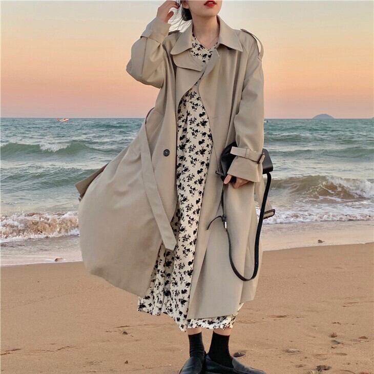 種類5：グレー/L アウター スプリングコート トレンチコート ロング丈