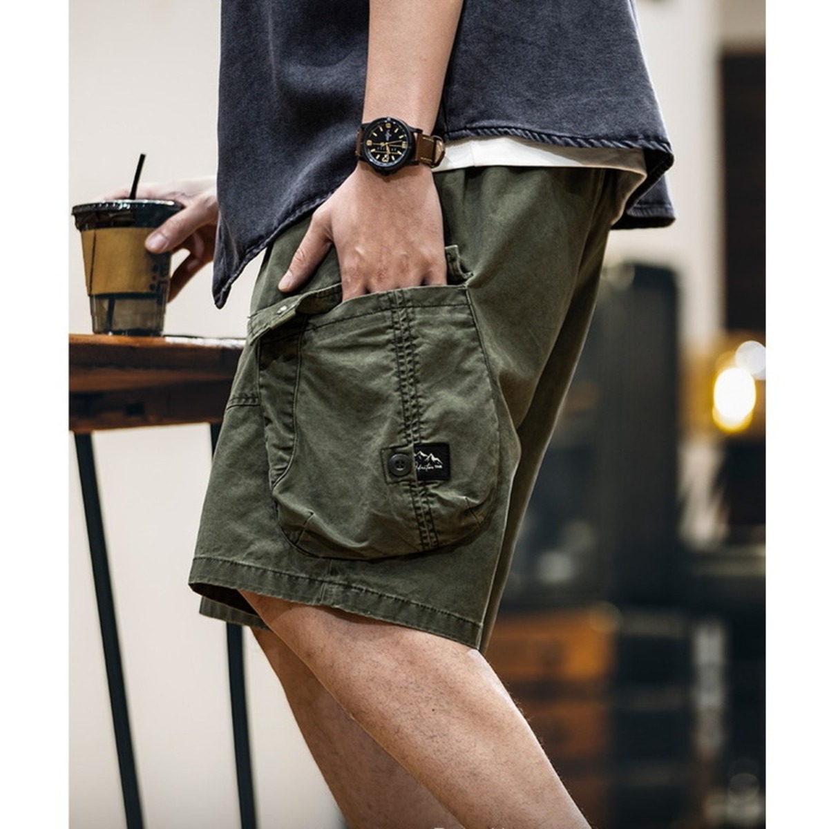 side-pocket drawstring wide half-pants A1276 | AURA