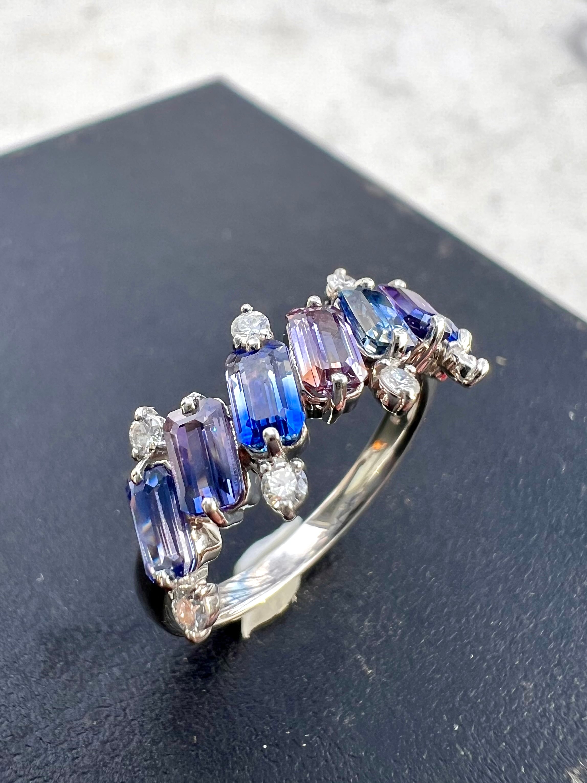 Pt950 超人気！超贅沢！バイカラーサファイヤいっぱいリング《一点もの！》 | jewelry KIRARI