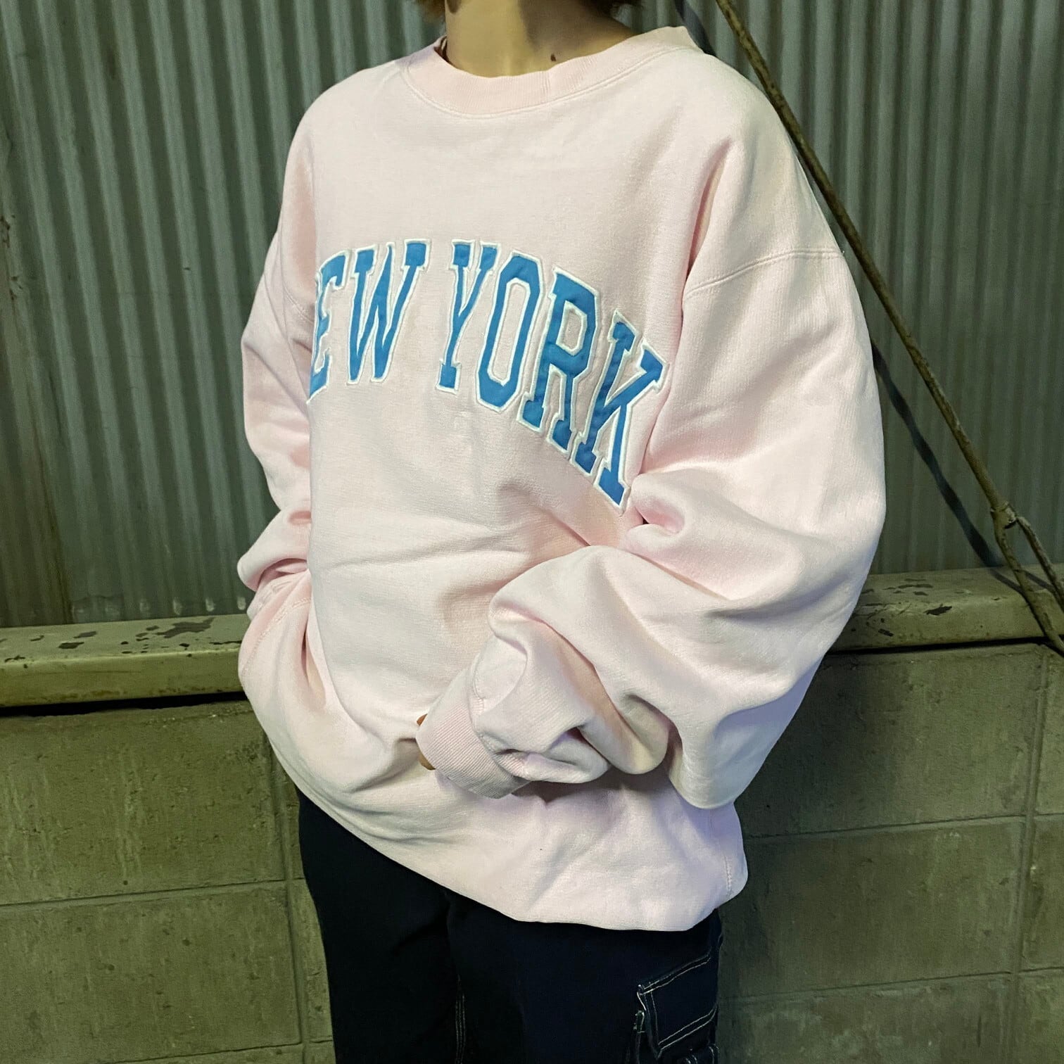 AUTHENTIC APPAREL カレッジロゴ ワッペン スウェット メンズXL 古着 リバースウィーブタイプ トレーナー ピンク NEW ...
