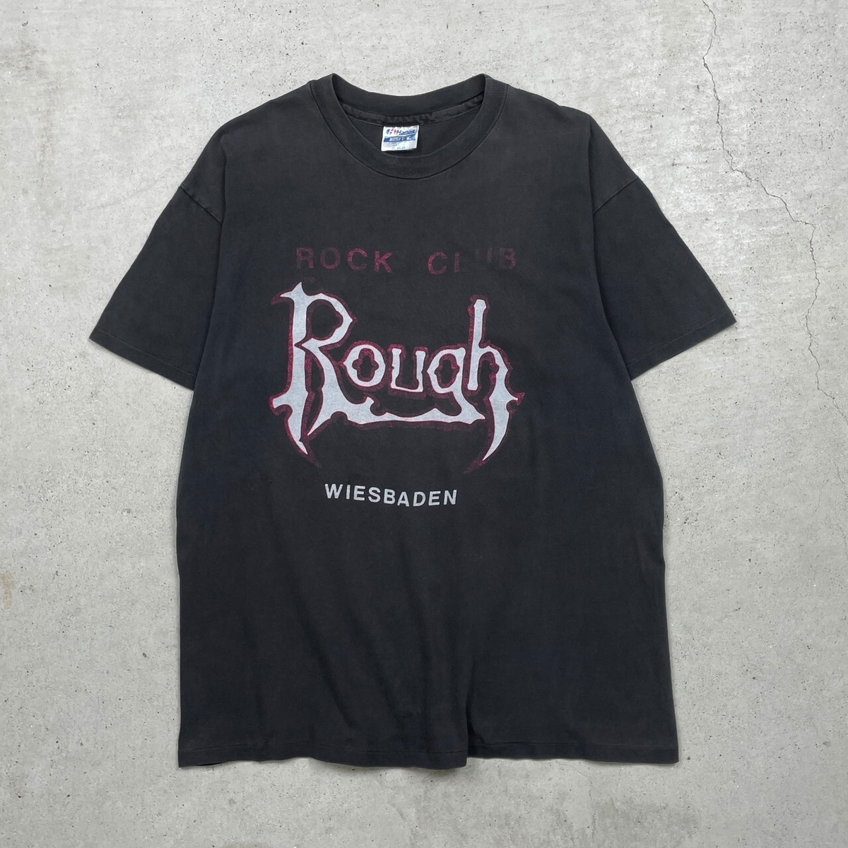 90年代 USA製 ROCK CLUB ROUGH WIESBADEN ライブハウス プリントTシャツ メンズL相当 古着 90s シングル ...