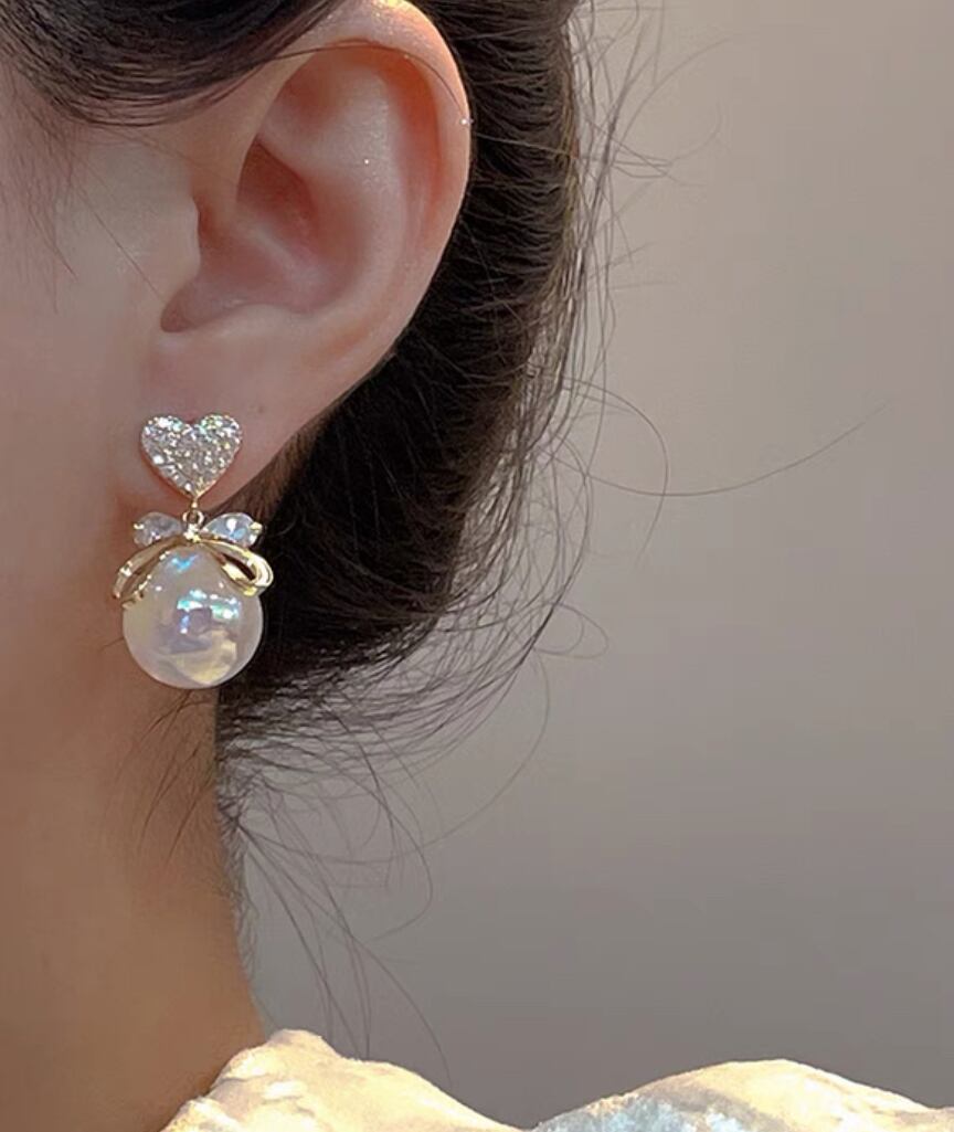 Heart×Ribbon×Perl Pierce | Petit bijou