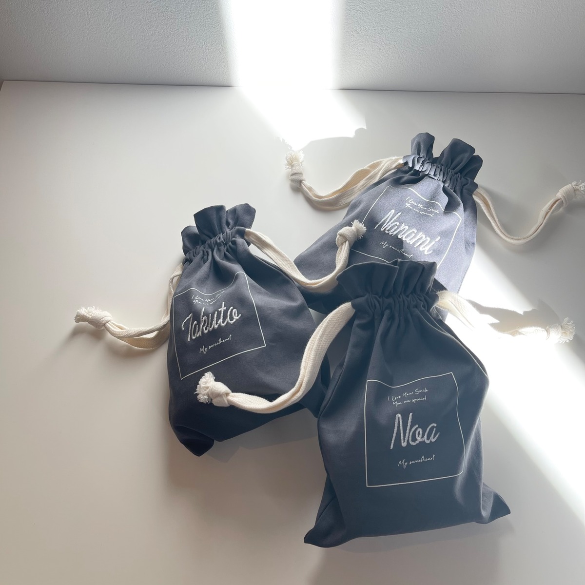 Gray drawstring pouch Set of 3 | playground