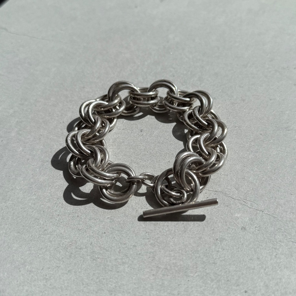 Vintage 925 Silver Double Loop Chain Bracelet – Toggle Clasp ...