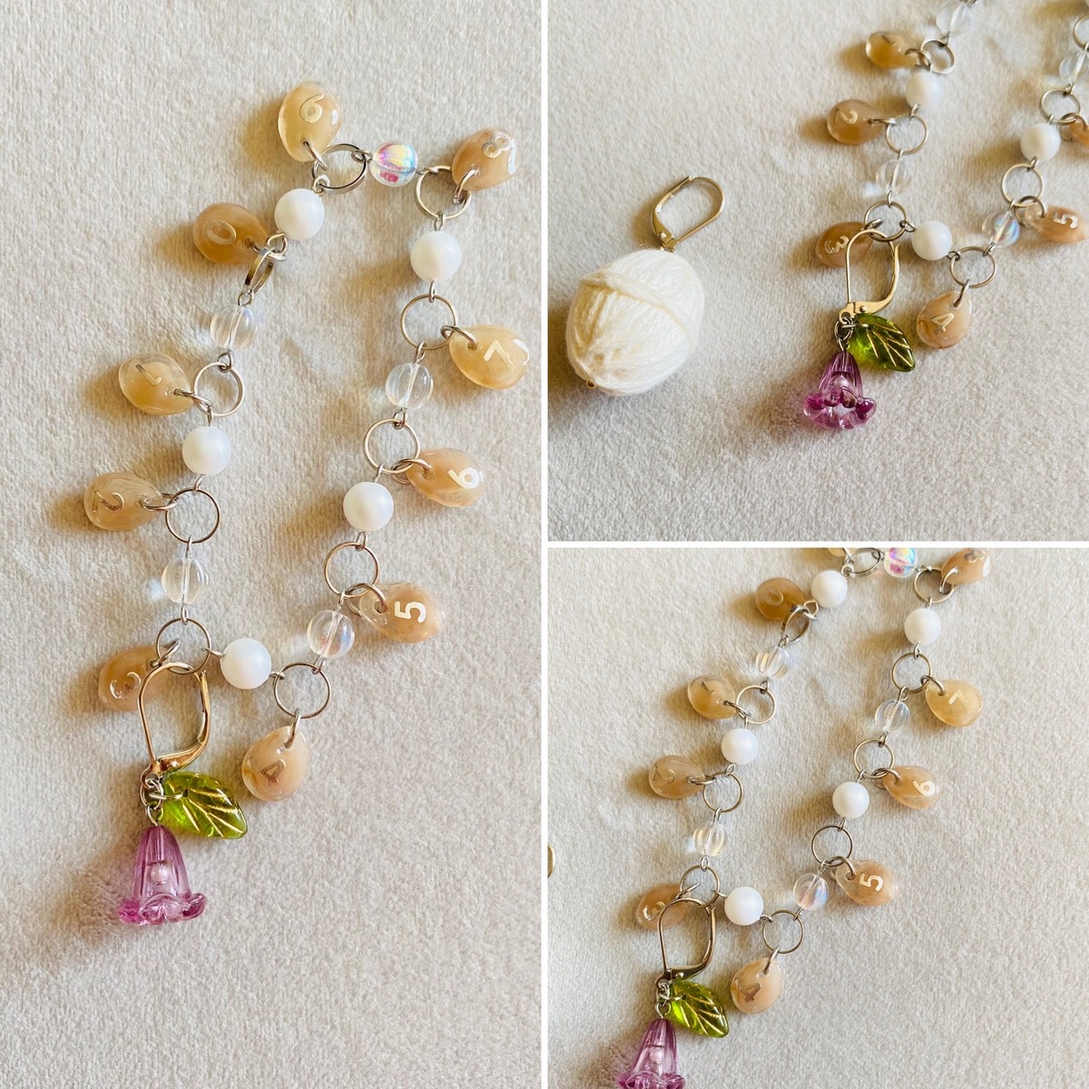 ドロップ×フラワー段数カウンター(ピンクベージュ) Sサイズ (毛糸玉マーカー付き) | toiro