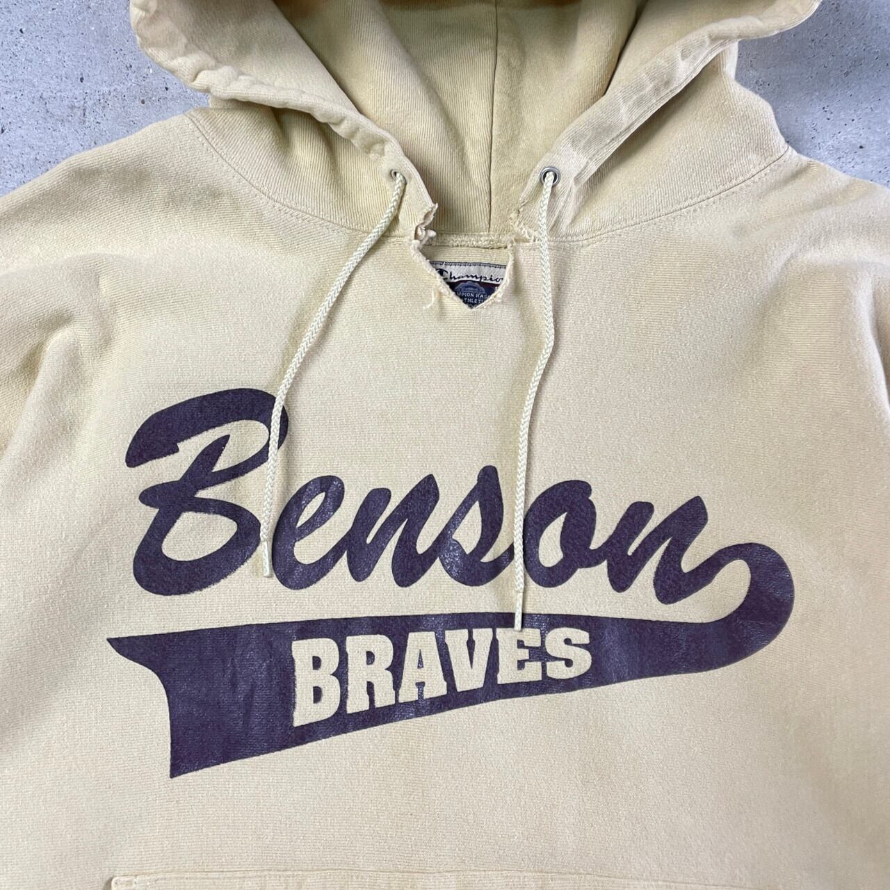 00年代 Champion チャンピオン プレミアムリバースウィーブ BENSON BRAVES チームロゴ スウェットパーカー メンズ2XL ...