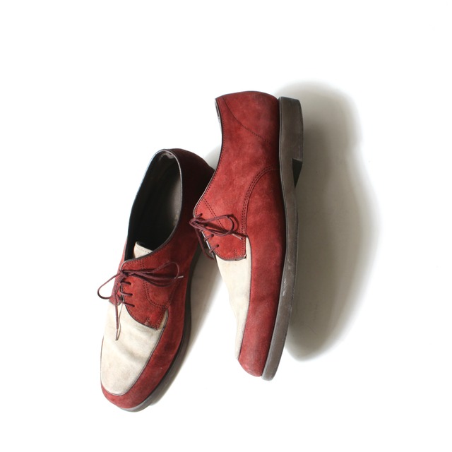 0839. 1990's hush puppies 2 tone shoes レッド × ベージュ 2トーン スエード レザーシューズ ...