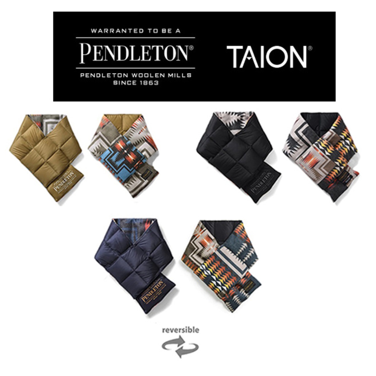 TAION × PENDLETON タイオン × ペンドルトン リバーシブル ダウンマフラー （BEIGE）（BLACK）（NAVY）[PDT-TON-223006] | TSUGU