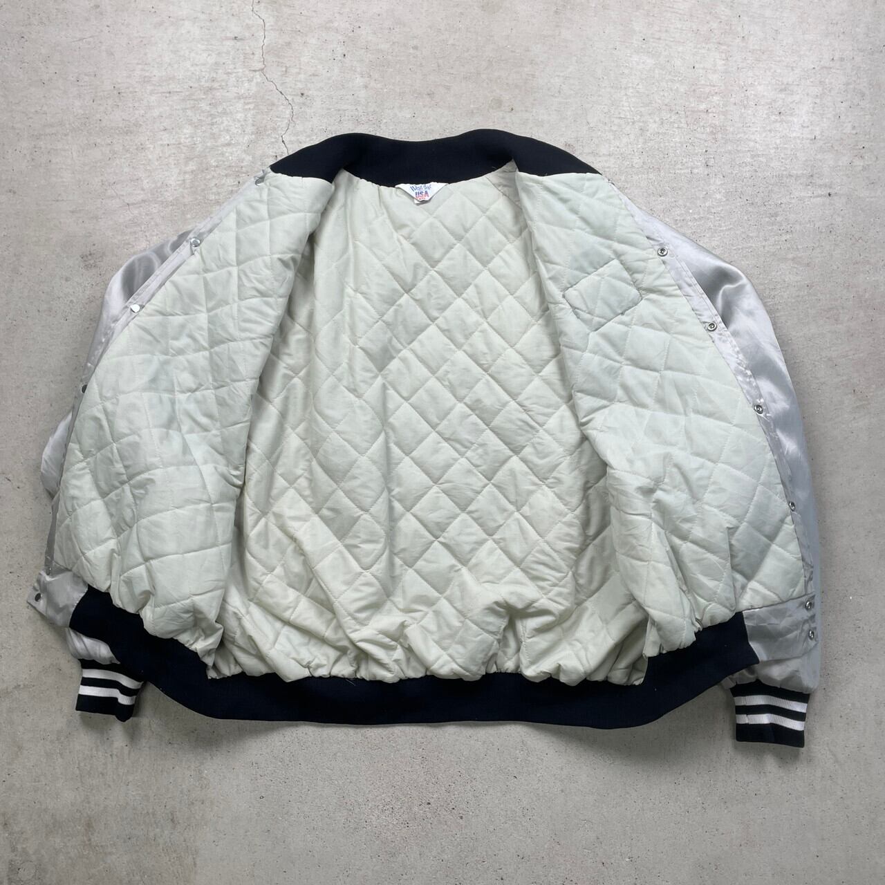 90年代 USA製 WestArk ナイロン サテン スタジャン 企業ロゴ ワッペン キルティングライナー メンズ5XL 古着 90s ビッグ ...