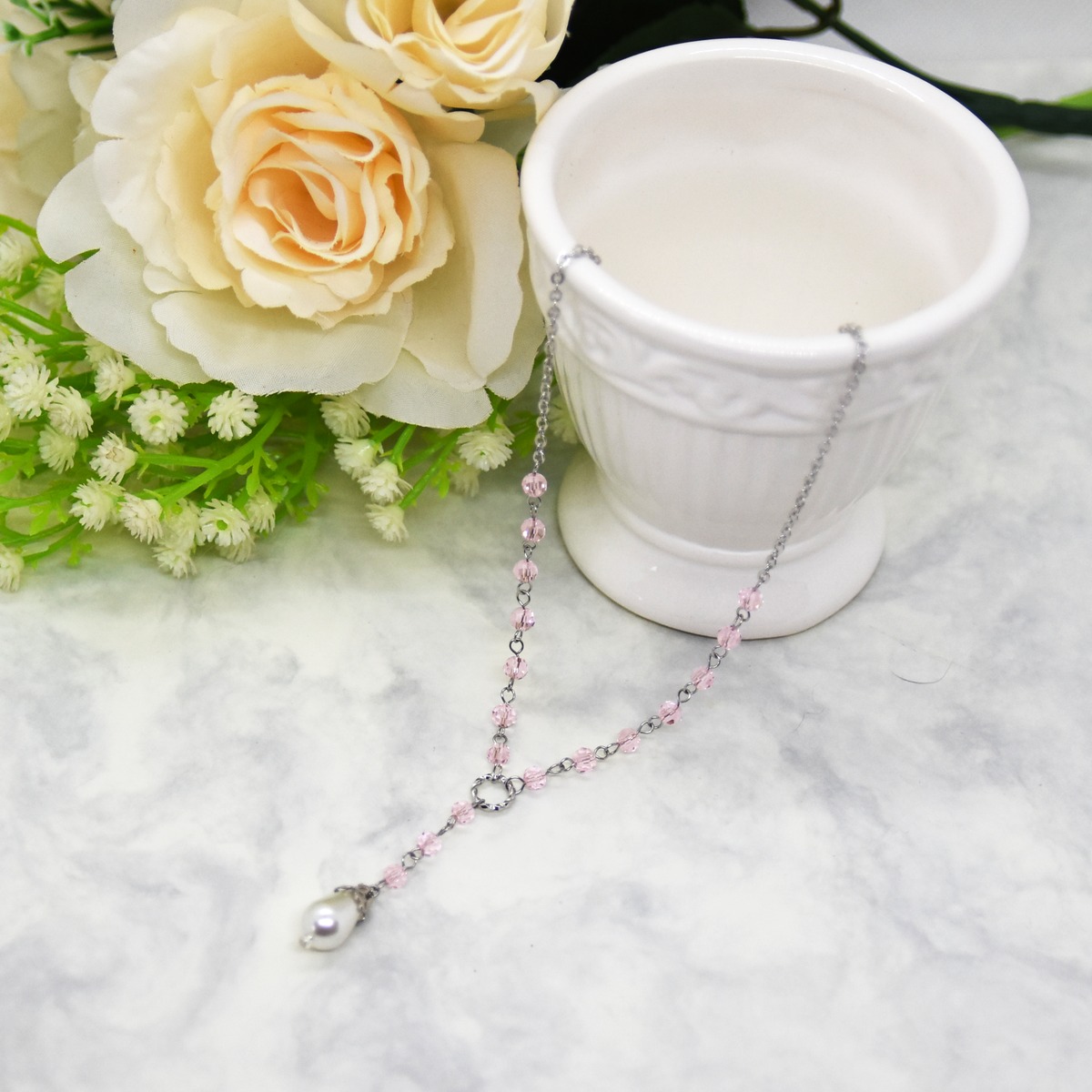 淡いピンクとしずくパールのネックレス NC-RP0001-002 | karencat