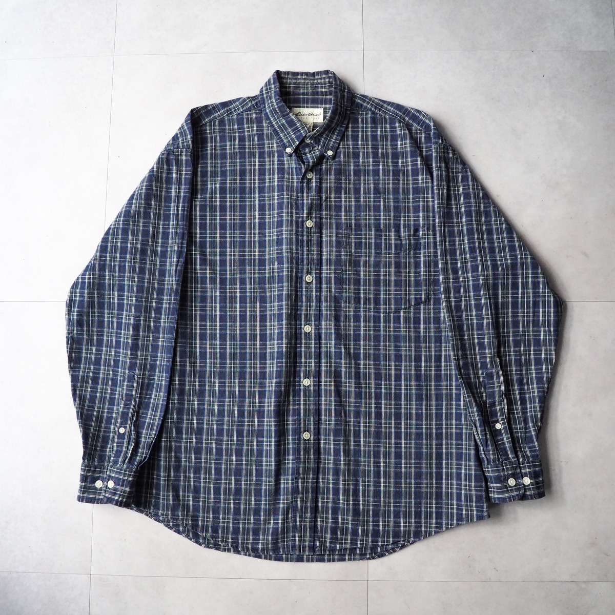 90s-00s “Eddie Bauer” navy check pattern flannel B.D. shirt 90年代 2000年代 ...