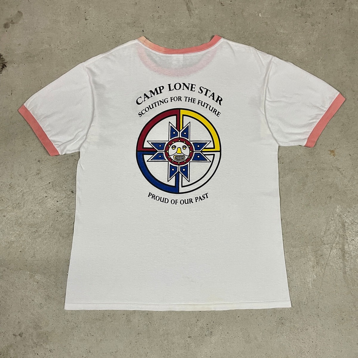 00年代 BARTLE CAMP STAFF 企業ロゴ アドバタイジング プリント リンガーTシャツ メンズL相当 古着 両面プリント バック ...