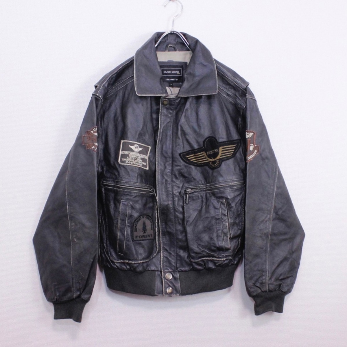 【Caka act2】Patch Design Vintage Loose Leather Flight Jacket | Caka(カカ ...