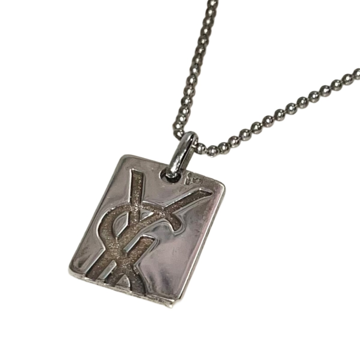 vintage YVES SAINT LAURENT silver dock tag pendant necklace made in ...