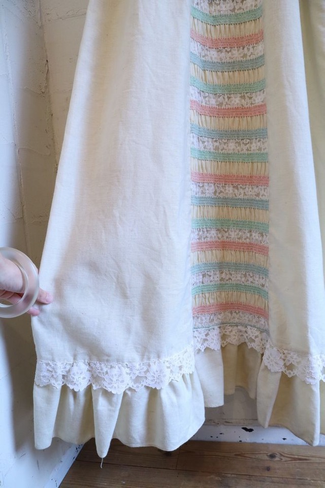 70s shirring design short sleeve long dress [l-24] | Fizzvintage