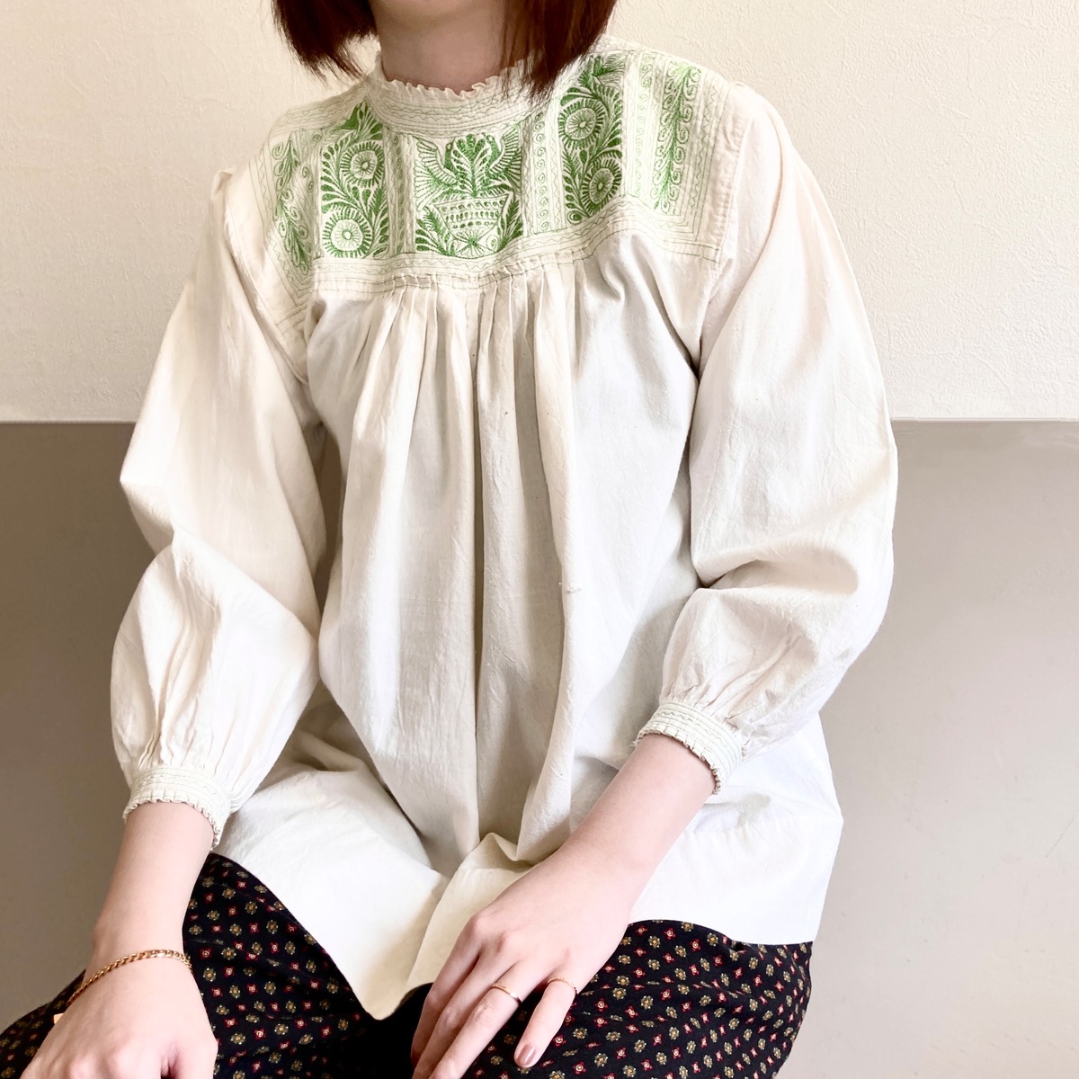 Green Bird Botanical Embroidered Yoke Blouse | Sugar Spun Sister Used ...