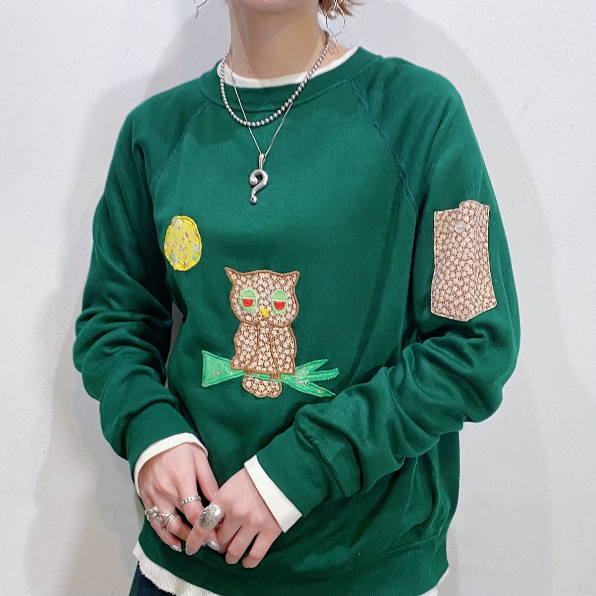 70s green owl patch sweat shirt | LEMON
