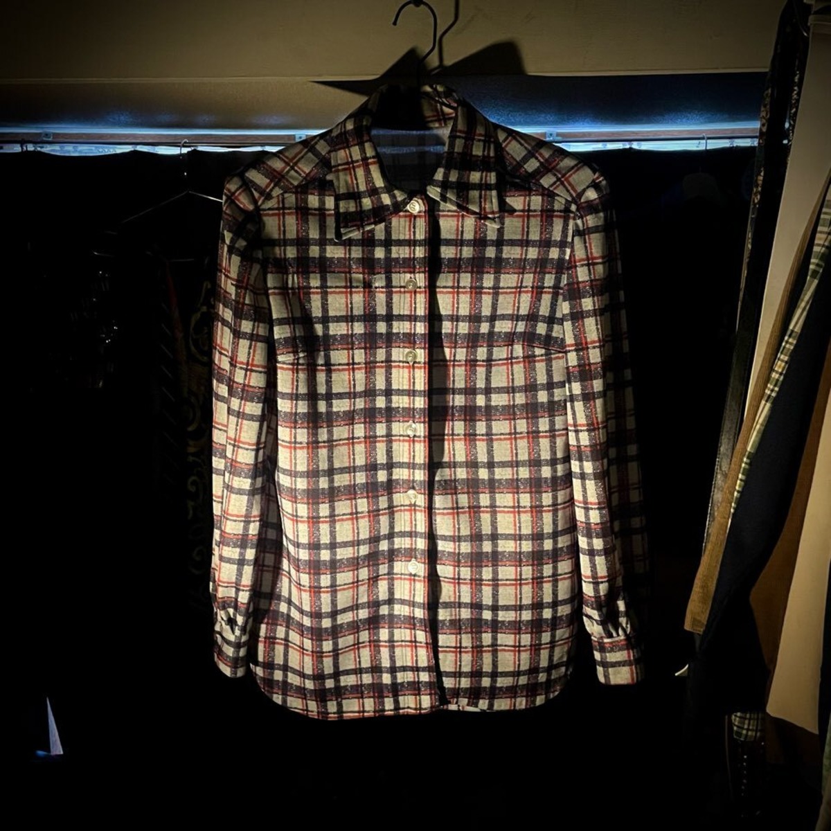 【70s】check pattern polyester shirt jacket | 古着屋【柊 -Hiragi- 70s】