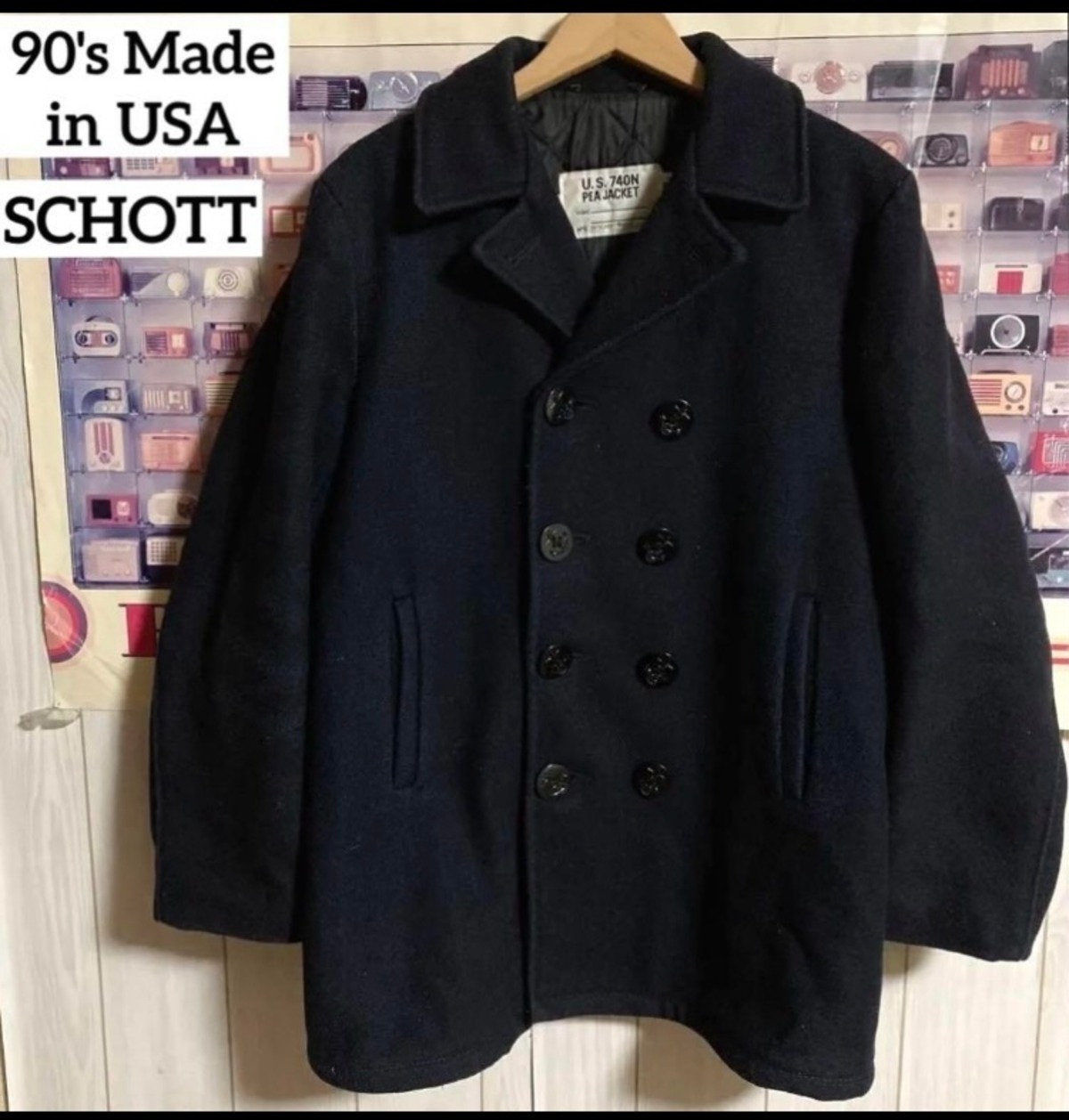 90s USA製オールドヴィンテージ OLD SCHOTT US740N 米海軍 US NAVY PEA JACKETメルトンウールPコートジャケット | View -Vintage Store-