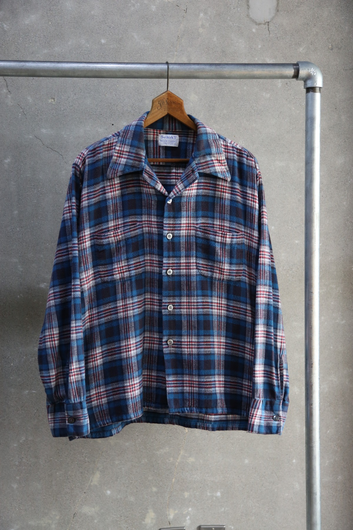 70s【SELKIRK】L/S Open Collar Flannel Shirt USA製 | the Holic vintage clothing