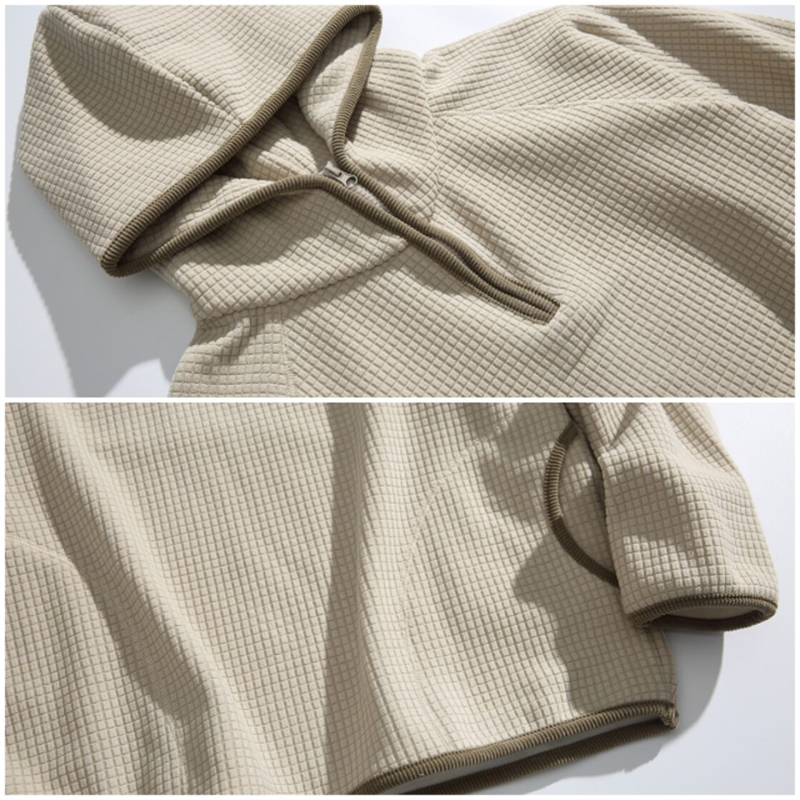 Waffle Fabric Half Zip Hoodie [1892] | Pay ID