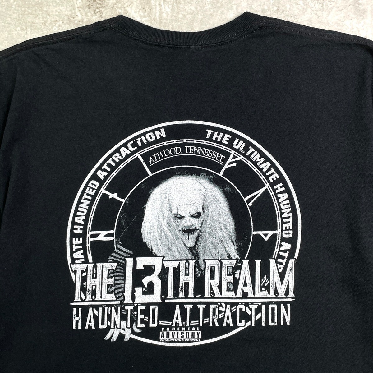 THE 13TH REALM ホラー お化け屋敷 企業ロゴプリントTシャツ メンズXL 古着 アドバタイジング 黒【Tシャツ】/ブラック ...