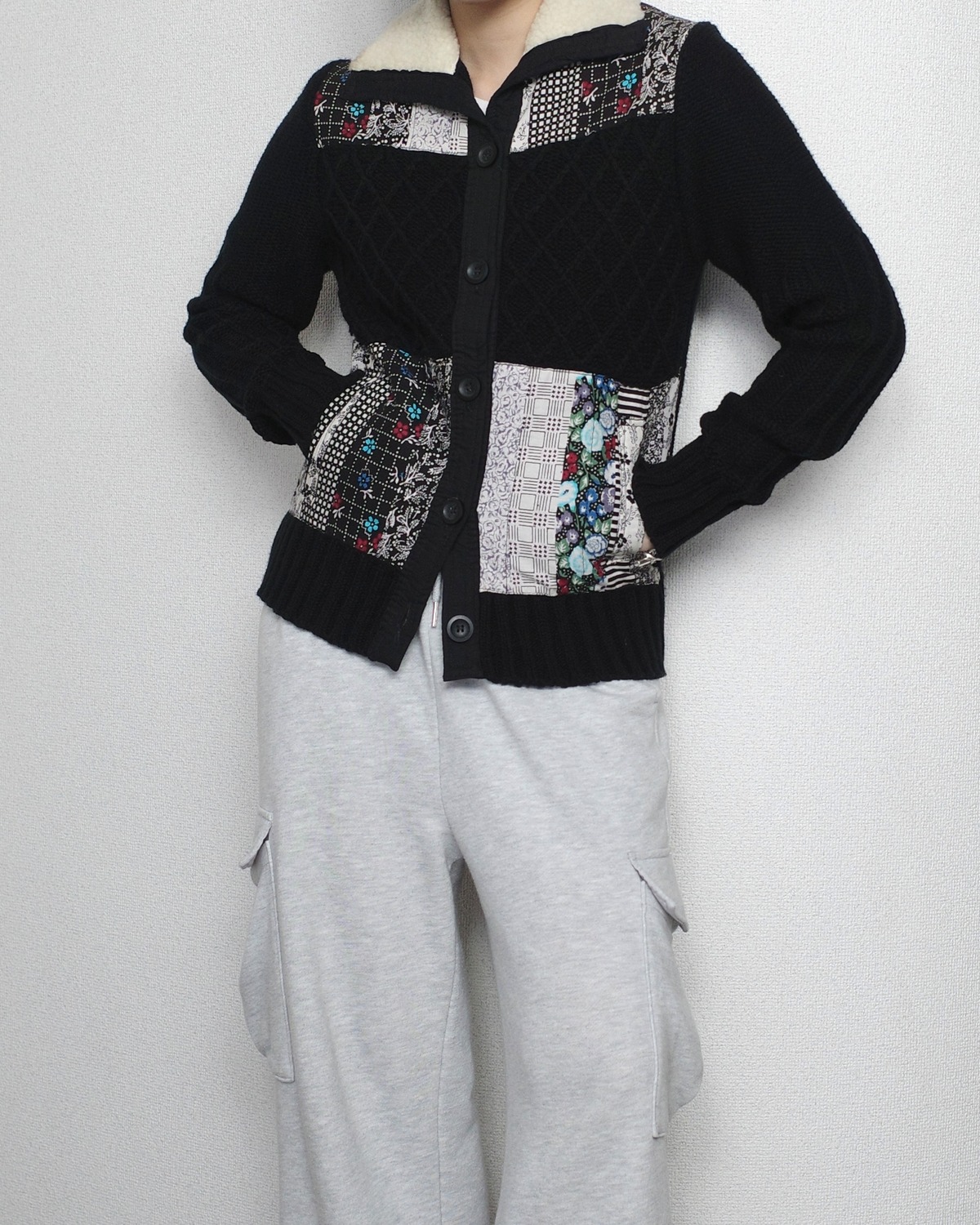 1970〜80's, Patchwork switching Knit Jacket with Boa Collar | Oasis the Surreal