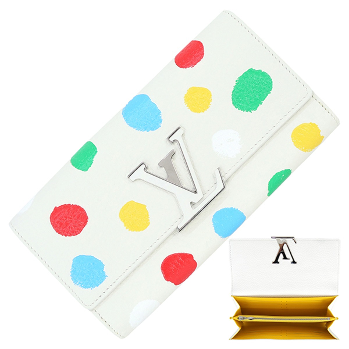ルイヴィトン長財布LV×YKポルトフォイユカプシーヌペインティッドドットトリヨンレザーホワイト白マルチカラー草間彌生二つ折り長財布 ...