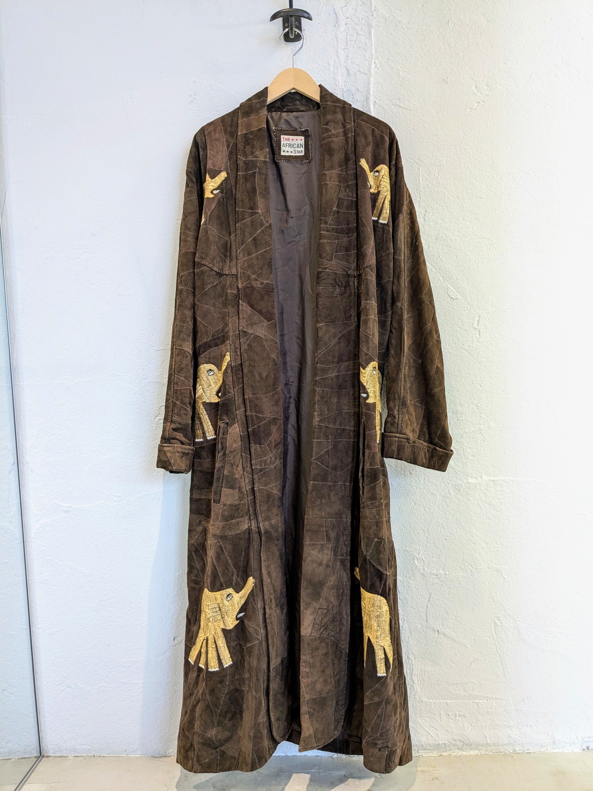 Elephant Embroideyed Patchwork Leather Long Coat | tokiclothing