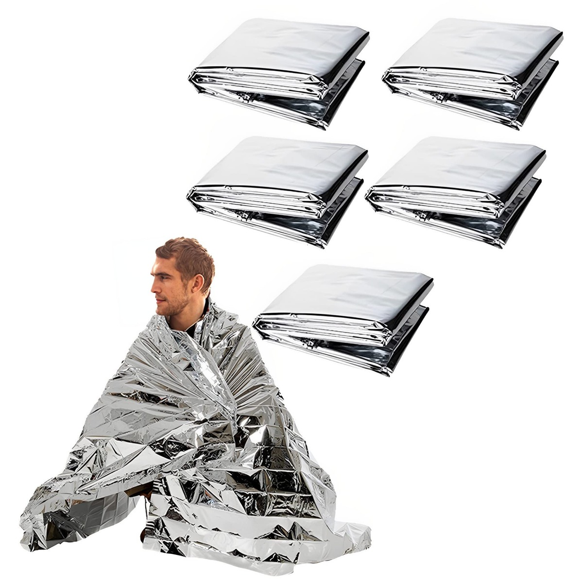 East Leaf アルミブランケット エマージェンシーシート アルミシート 防災 保温 防寒 軽量 大きめ 非常用 遮熱 [ 160cm×210cm 銀 ] (5個セット) | loop0707