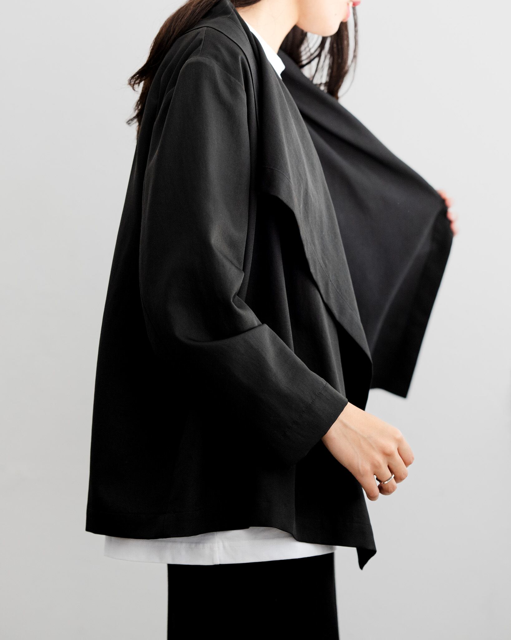 [90's] "SHIRIN GUILD" Wool Linen Twill Cape Jacket | recollection vintage
