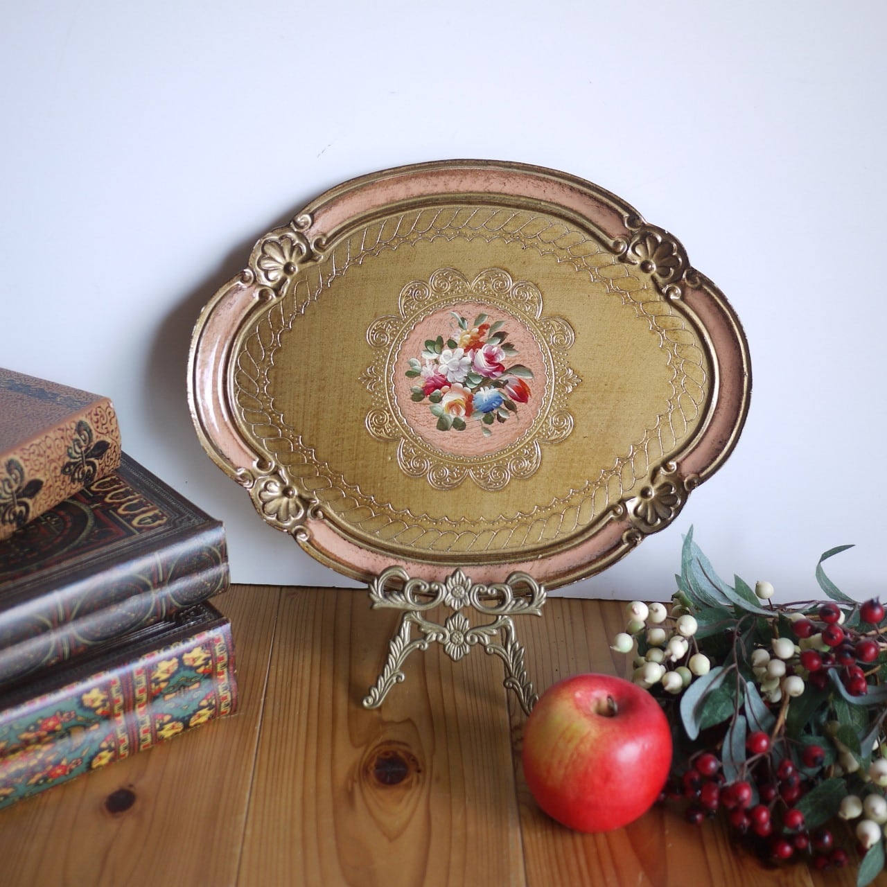 フィレンツェトレイ 薔薇トールペイント PF4 イタリア | こりすのパン屋Base店 （世界の蚤の市 ひとつだけの宝物）