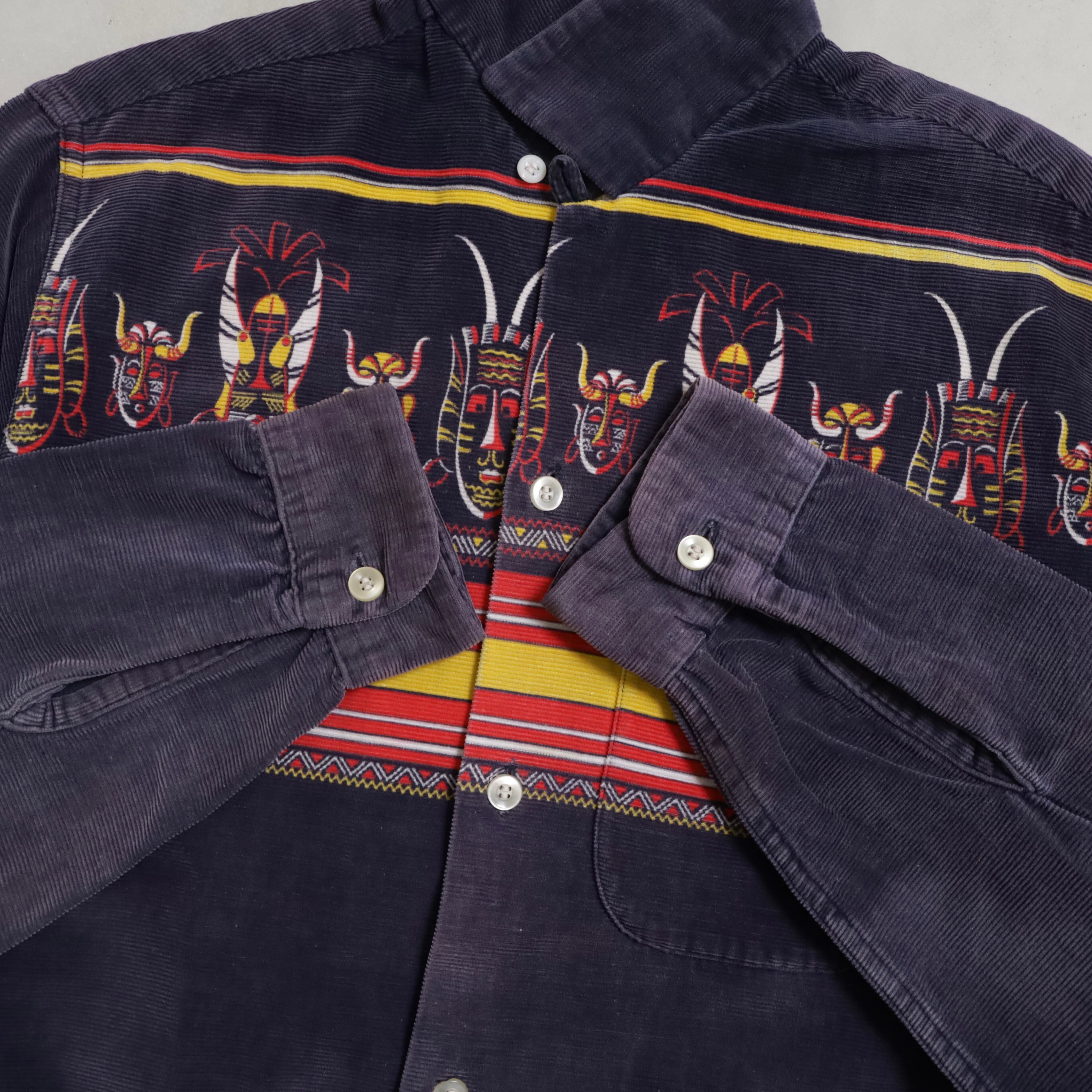 WESLEY "MASK PATTERN" PRINT CORDUROY SHIRT (MEDIUM/GOOD CONDITION ...