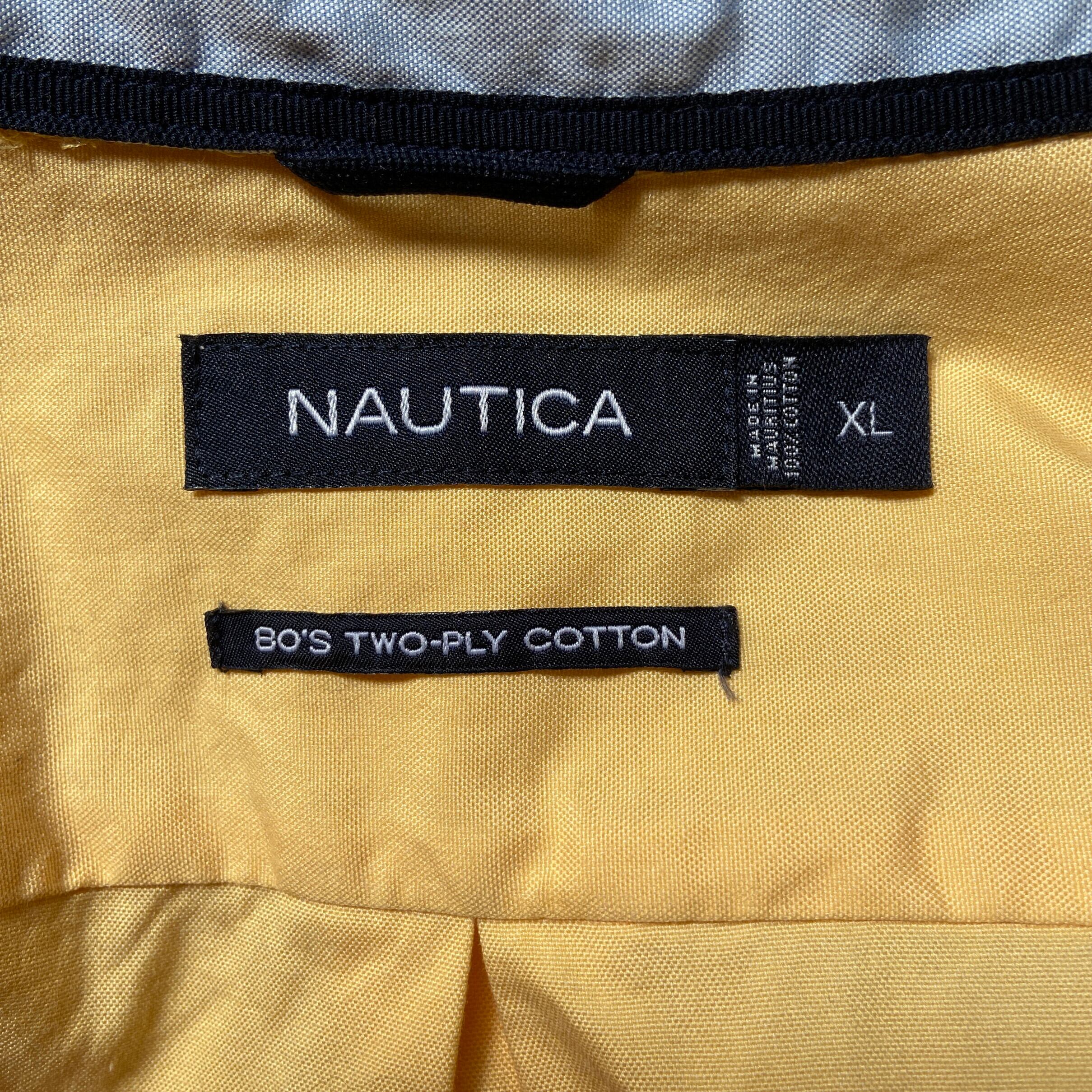 NAUTICA ノーティカ ワンポイントロゴ 刺繍 長袖 ボタンダウンシャツ メンズXL 古着 80’S TOW-PLY COTTON ...