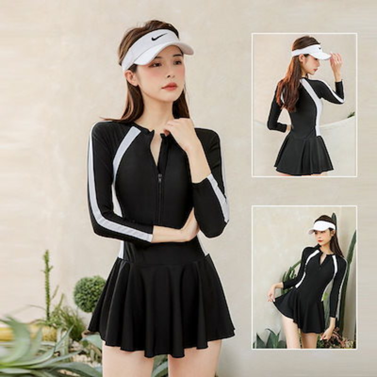 新作 水着 レディース スポーツ水着 スリム見え 長袖 温泉水着 ラッシュガード 保守 ワンピース | gizshop