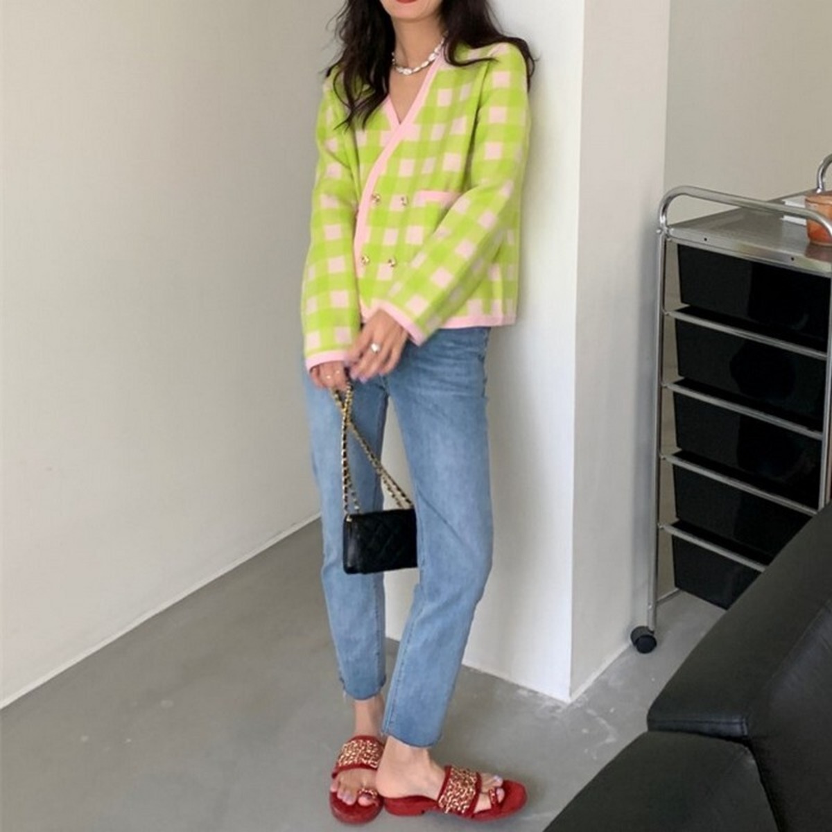 green&pink check tops | pluscolor