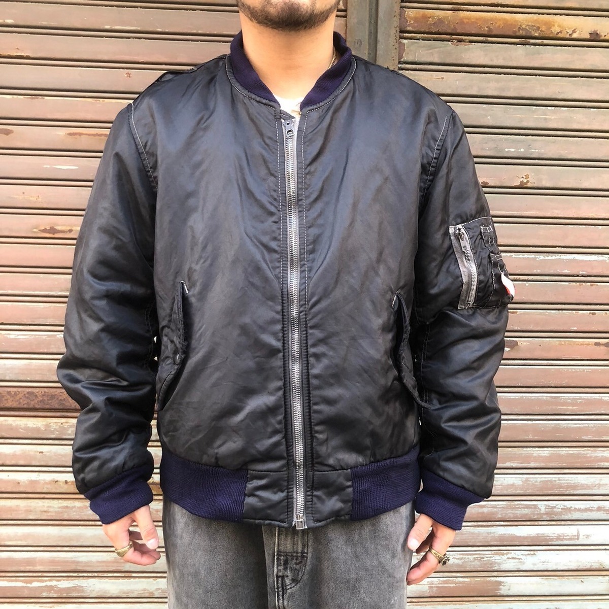 イタリア製 70s Ivy oxford co フライトジャケット 黒 ヴィンテージ 米軍 L-2B MA-1 ブラック ミリタリー ブルゾン 中綿 60s XL | 古着屋Gold