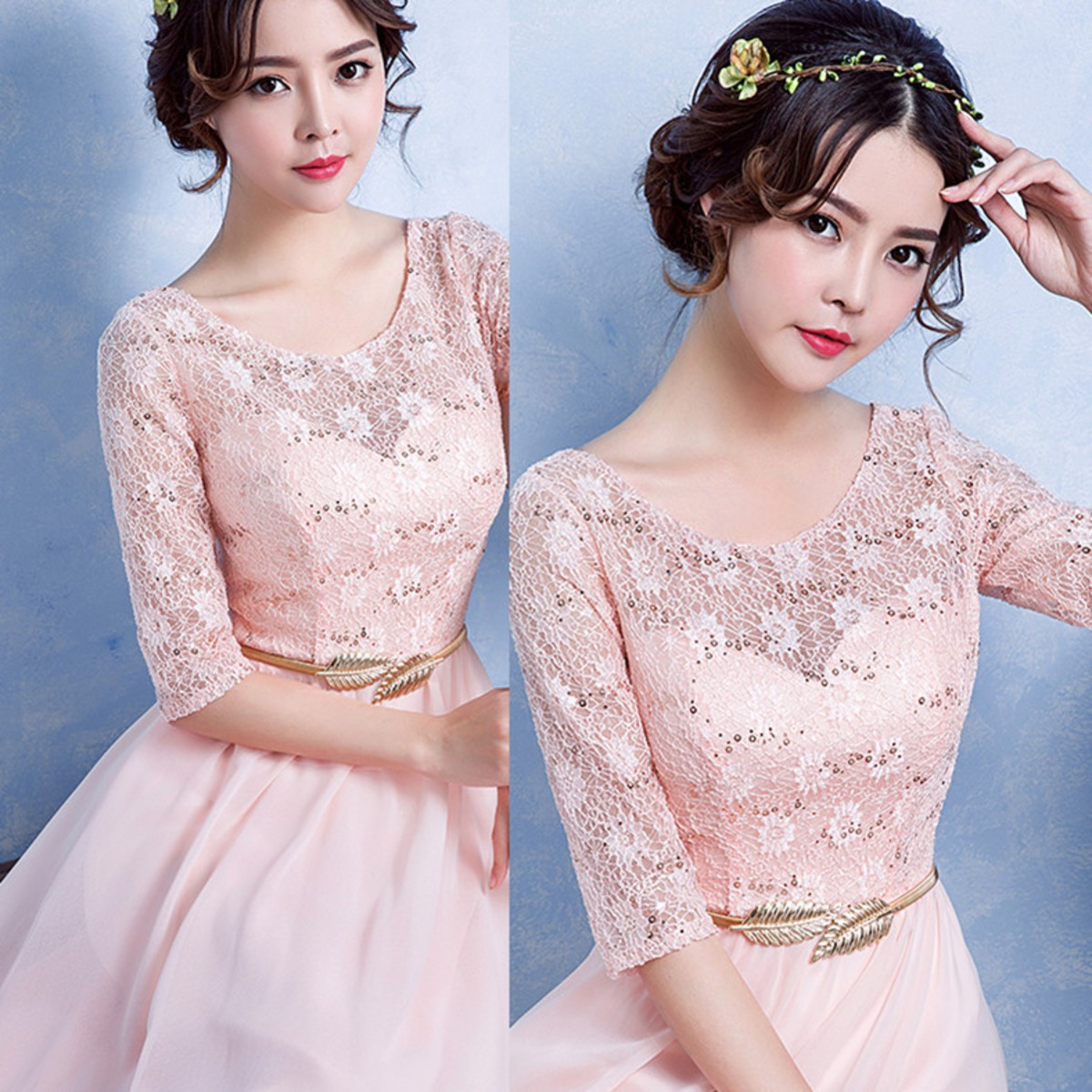 薄ピンク ロング パーティードレス マキシ 演奏会 発表会 | Chartreuse