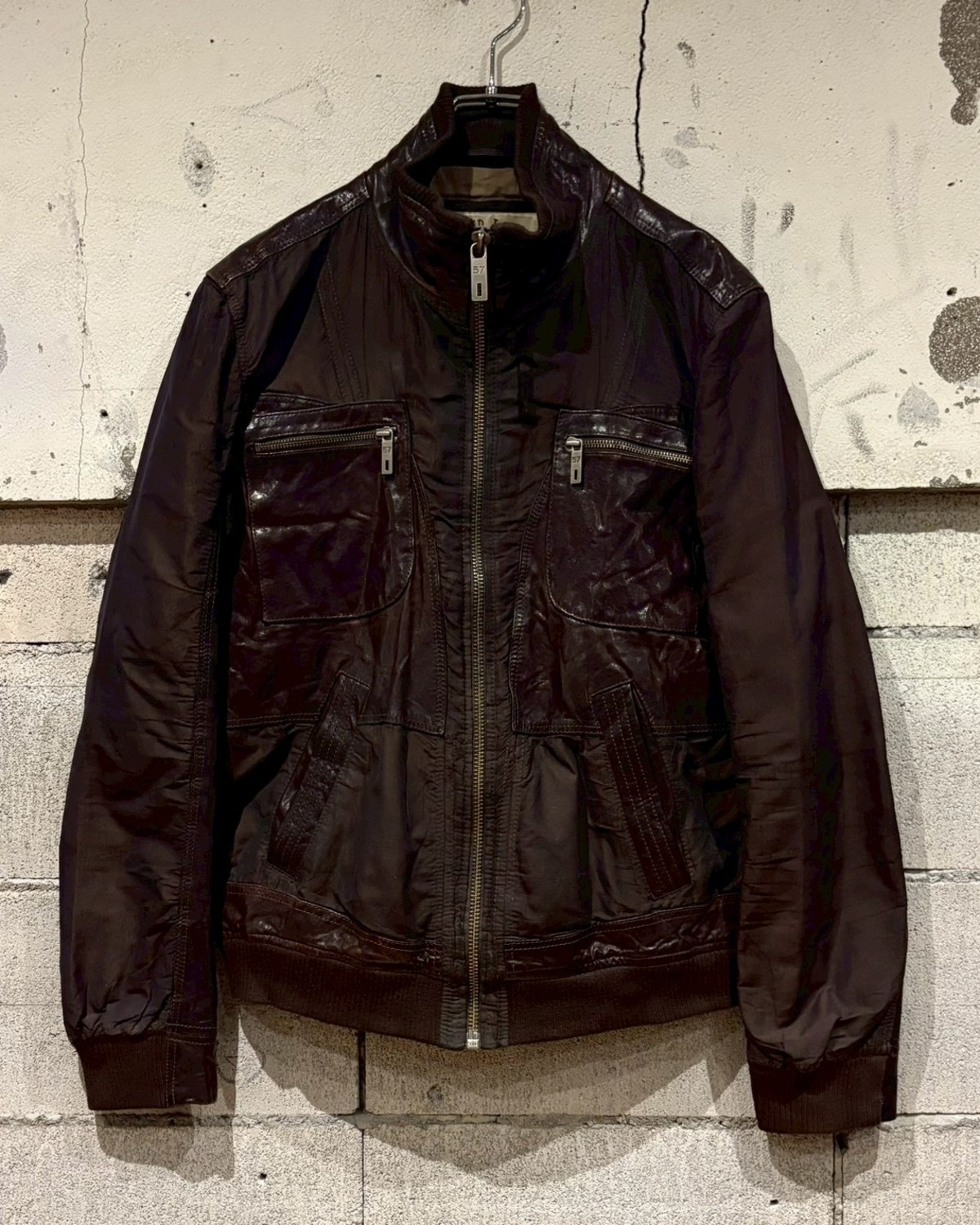 【Caka otto】“CHEVIGNON” Leather Switching Vintage Loose Zip Up Jacket ...