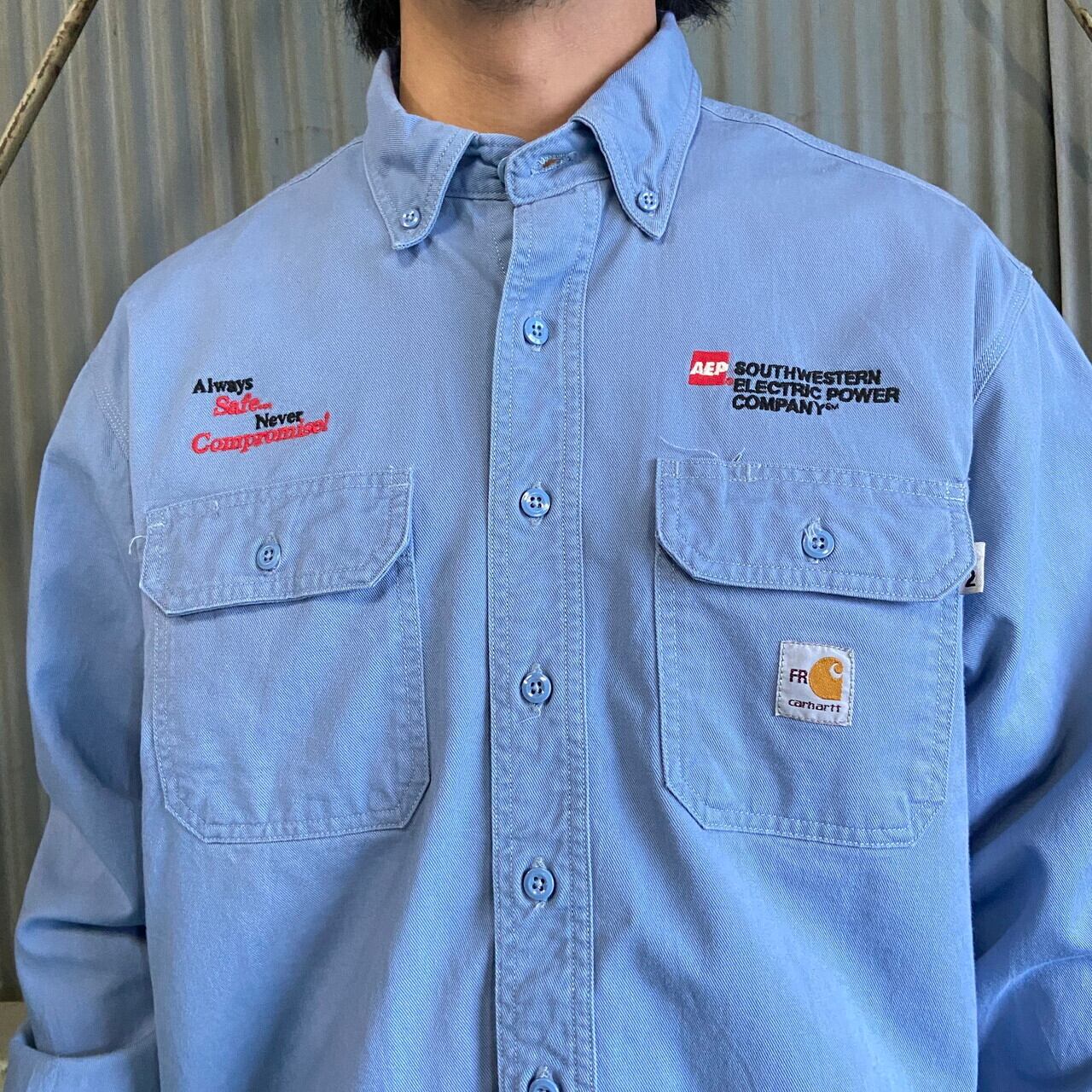 Carhartt カーハート FR HRC2 ボタンダウン 企業ロゴ刺繍 長袖 ワークシャツ メンズXL相当 古着 ビンテージ ヴィンテージ ...