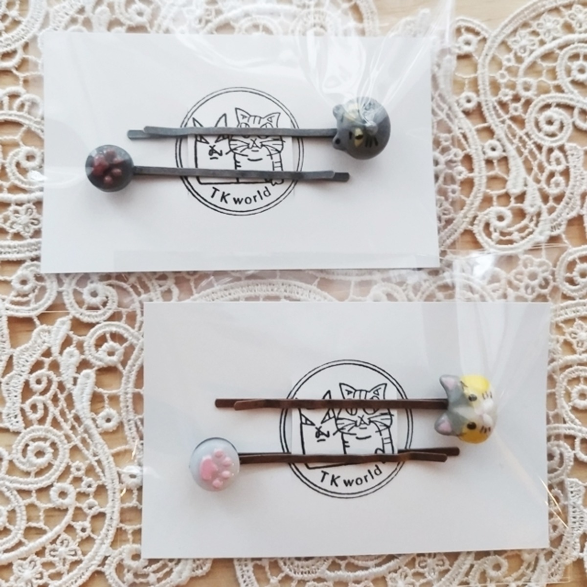 ぷっくり♡つんやり☆ねこに肉球ヘアピン 全2種 | TKworld~ねこのハンドメイドグッズ専門店~