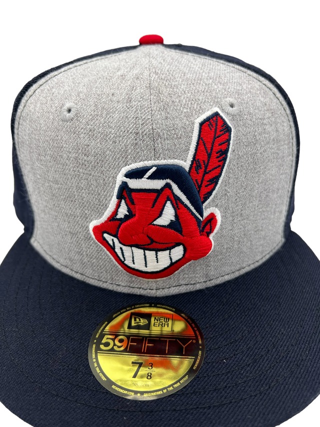 Cleveland Indians New Era 59FIFTY Gray & Navy Fitted Hat Red Bottom | 85bux