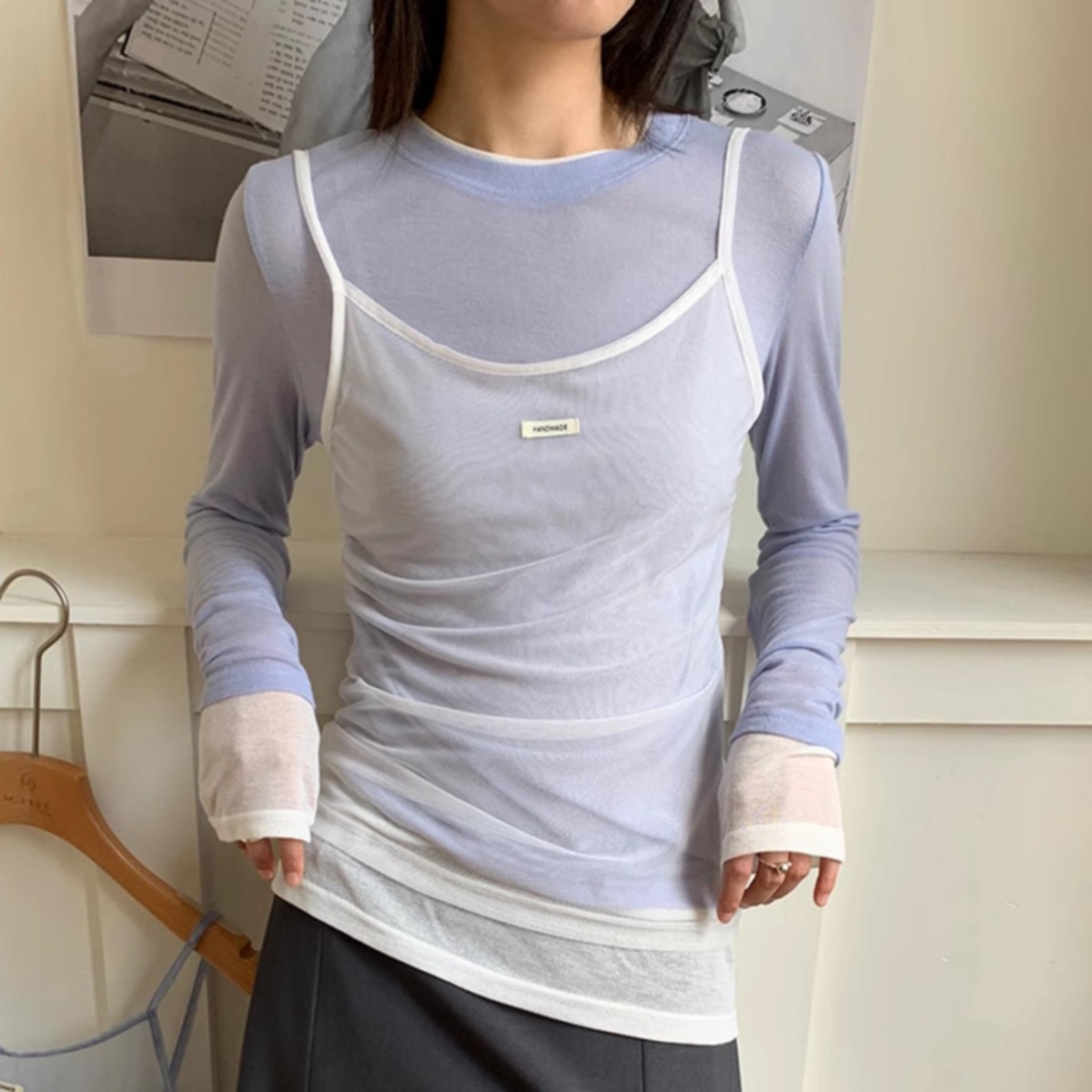 Contrast color sheer tops 3 colors V2132 | ViCHIC.